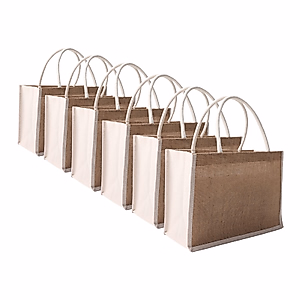 MEIANJU Jute Tote Bag Natural Reusable Jute Tote Bag with Handles Gift Bag Wedding Party Shopping Bridesmaid Favors Blank Burlap Bag Embroidery DIY Art Crafts Print Decoration 12.5"x8.6"x5.8"Pack of6