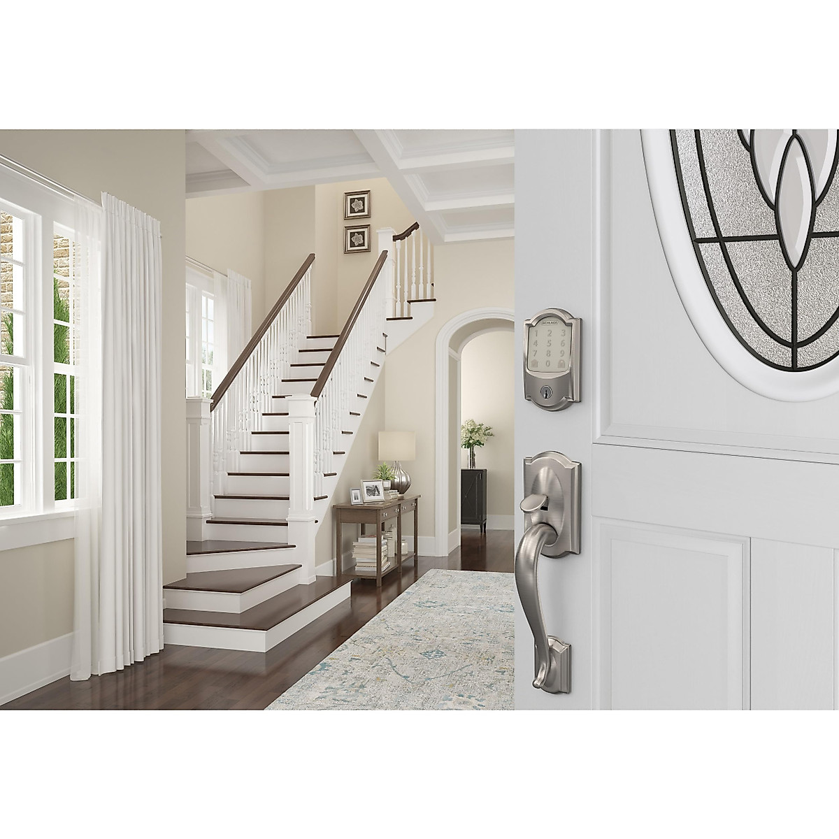 Schlage Encode Smart Wi-Fi Deadbolt with Camelot Trim in Satin Nickel