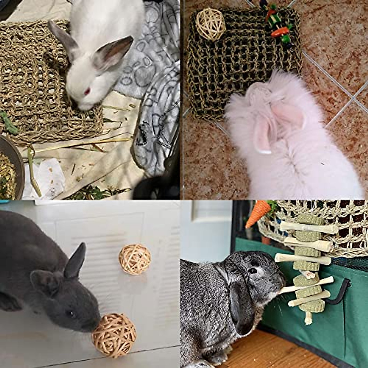 Tfwadmx Rabbit Activity Mat Bunny Chew Toy for Teeth Grinding Small Animal Seagrass Activity Zone Seagrass Mat Play Ball Carrot Toys for Hamster,Chinchilla,Guinea Pig or Other Rodent Pets