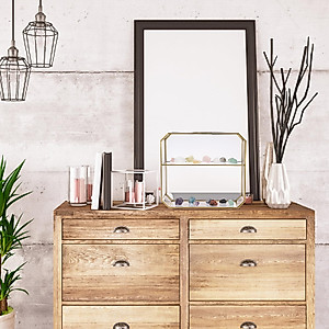 ELLDOO 2 Tier Clear Glass Storage Box, Gold Jewelry Makeup Display Organizer Case, Decorative Tower Box Storage for Trinket Perfume Lipstick Figure Statue Toy Display