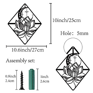 CREATCABIN Lotus Wall Art Metal Moon Flower Ornaments Wall Decor Signs Hanging Sculpture for Home Bedroom Kitchen Garden Housewarming Gift Christmas Halloween Holiday Decoration Black 10.6 x 10inch