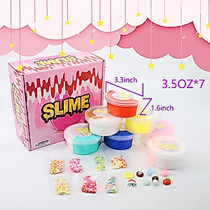 Brehenzo 7 Packs Dual Color Butter Slime Kit,Non Sticky,Super Soft Sludge Toy,Birthday Gifts for Kids,DIY Putty Slime Party Favor for Girls & Boys, Unscented, Red Blue Pink Yellow