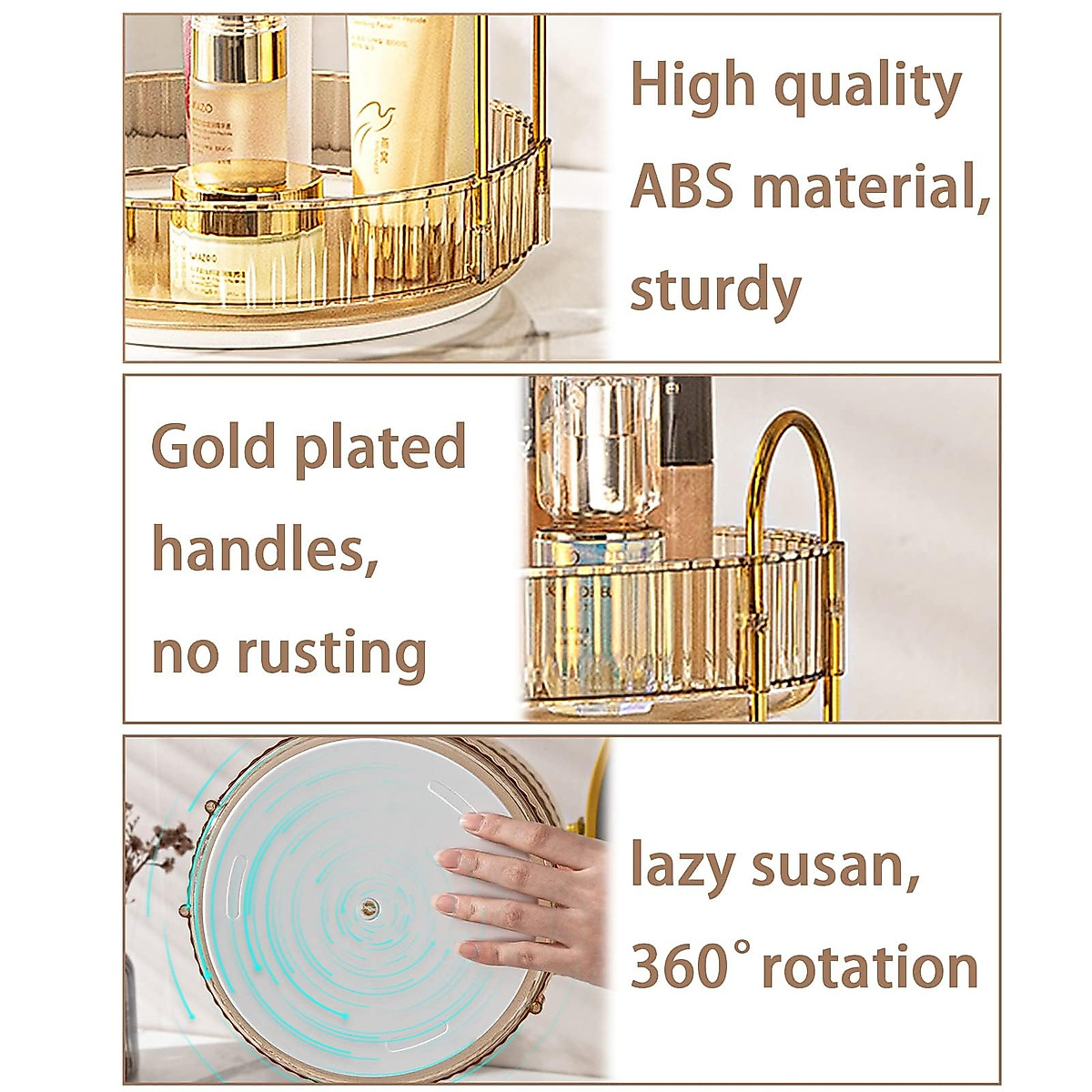 GTI 360° Rotating Makeup Organizer, 2 Tier Bathroom Counter Organizer,Large Capacity Perfume Cosmetics Skincare Vanity Organizers, Dresser Spinning Countertop Organizer and Storage for Women (Gold)