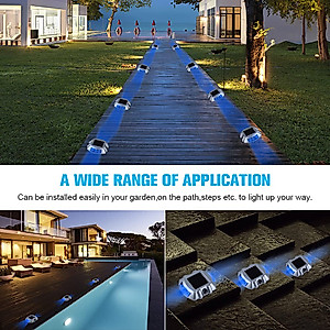 VOLISUN Solar Deck Lights Driveway Dock Lights, 12-Pack Led IP67 Waterproof Outdoor Warning Step Lights for Driveway Sidewalk Garden Pathway Yard (Blue)