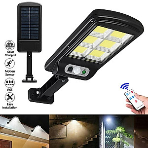 Trnni Outdoor Solar Street Light for Parking Lot Solar Lamp, LED Solar Street Lamp Wall Lamp PIR Motion Sensor Waterproof Floodlight with Remote Control