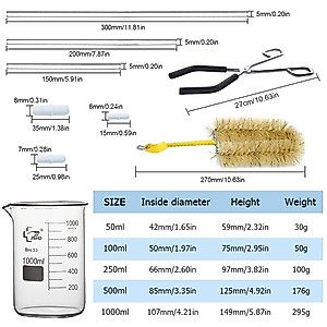 ADAMAS-BETA 14PCS Glass Beaker Set, 6 Sizes - 10ml 50ml 100ml 250ml 500ml 1000ml Graduated Beakers + 11" Beaker Tongs + 3pcs Glass Stirring Rods + 3pcs Magnetic Stir Bar + 1000ml Beaker Brush