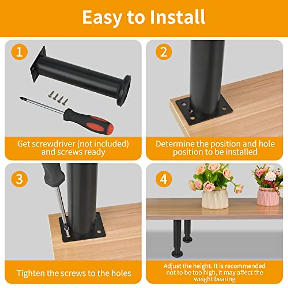 2pcs(7.1"-12.2")Adjustable Height Furniture Support Legs,Heavy Duty Furniture Replacement Legs Feet Foot,bed frame slat center support leg, Great for Sofa/Dresser/Coffee/Table/Couch/Cabinet