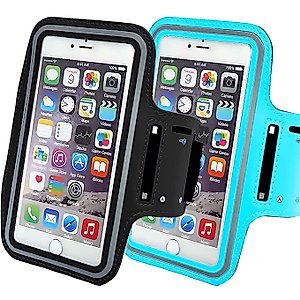 2Pack Phone Armband Sleeve Best Running Sports Arm Band Strap Holder Pouch Case Gifts Exercise Workout Fits iPhone 6 6S 7 8 X XR XS MAX Plus iPod Android, Galaxy S8 S9 Note 5 9 Edge-Black+SkyBlue