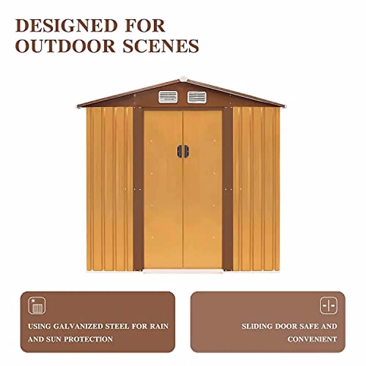 Patiomore 4×6 FT Outdoor Storage Shed Tool House Garden Steel Shed Walk-in Yellow 4x6FT