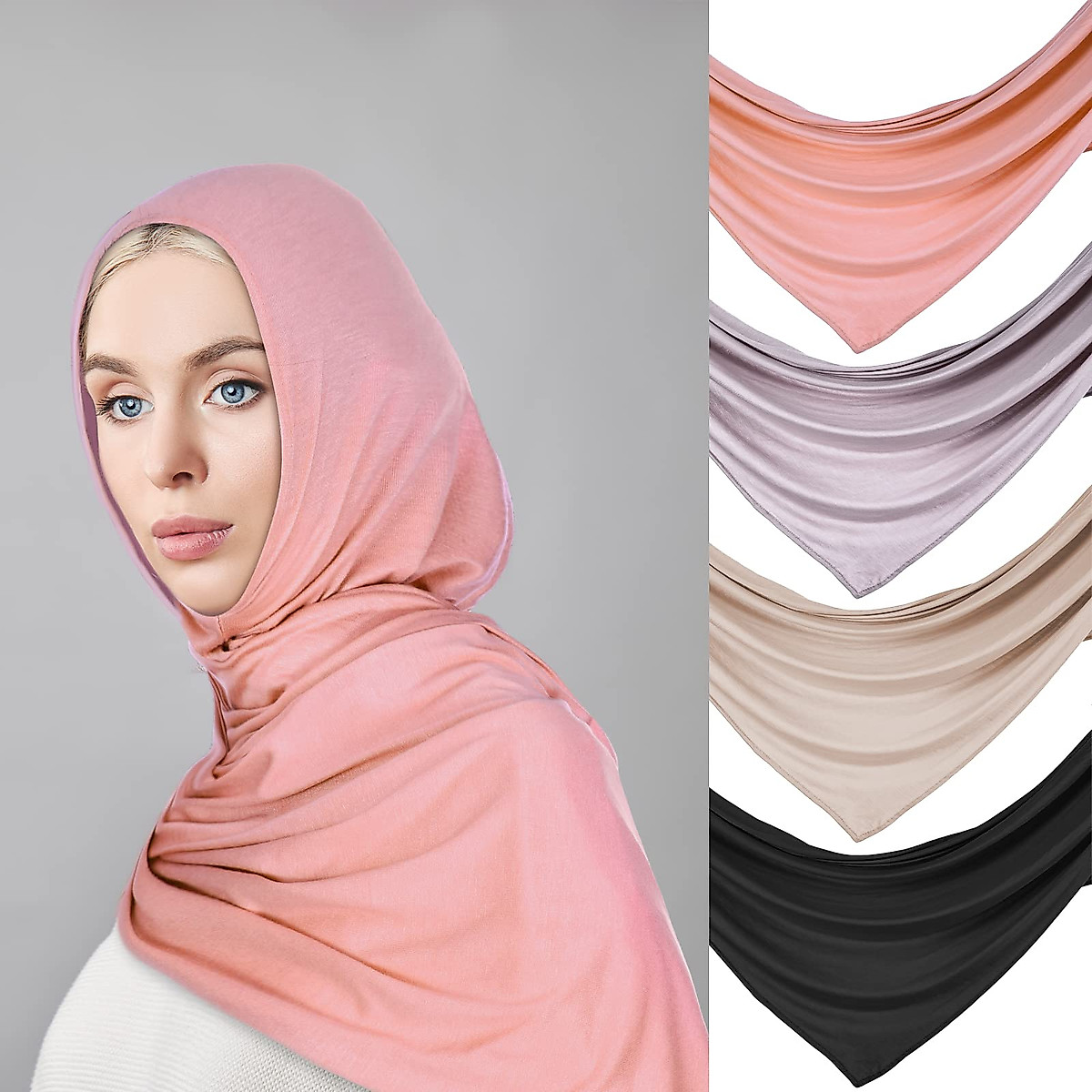Vabean 4 Pcs Instant Hijab for Women Jersey Hijabs Pinless Islamic Muslim Head Wraps Premium Head Scarf Hijab Shawl(Fresh Color)