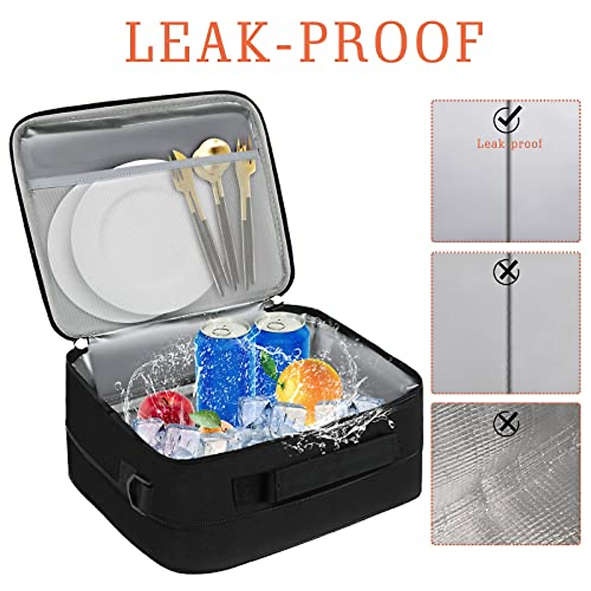 TORRYZA Kids Lunch Box,Expandable Lunch box for Men/Boys,Insulated Lunch Bag for Kids,Double Insulated with 2 Reusable Storage Bags & 2 Ice Packs,Lunch Tote Bag for Office/Picnic-Grey&Black