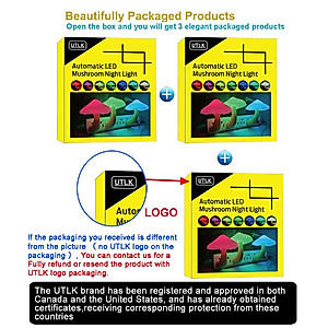 UTLK [3 Pack Plug-in LED Mushroom Night Light Lamp with Dusk to Dawn Sensor,Plug in Bed Cute Nightlight lamp Wall Baby Lights for Kids Children (7-Color)