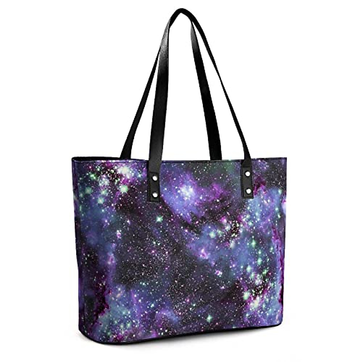 Womens Handbag Cosmic Galaxy Purple Leather Tote Bag Top Handle Satchel Bags For Lady