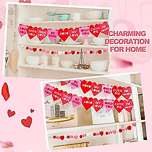 2 Pieces Valentines Day Felt Balls Banner Conversation Candy Hearts Banner Felt Pom Pom Garland Valentines Heart Sayings Garland for Valentines Party Wedding Birthday Decorations
