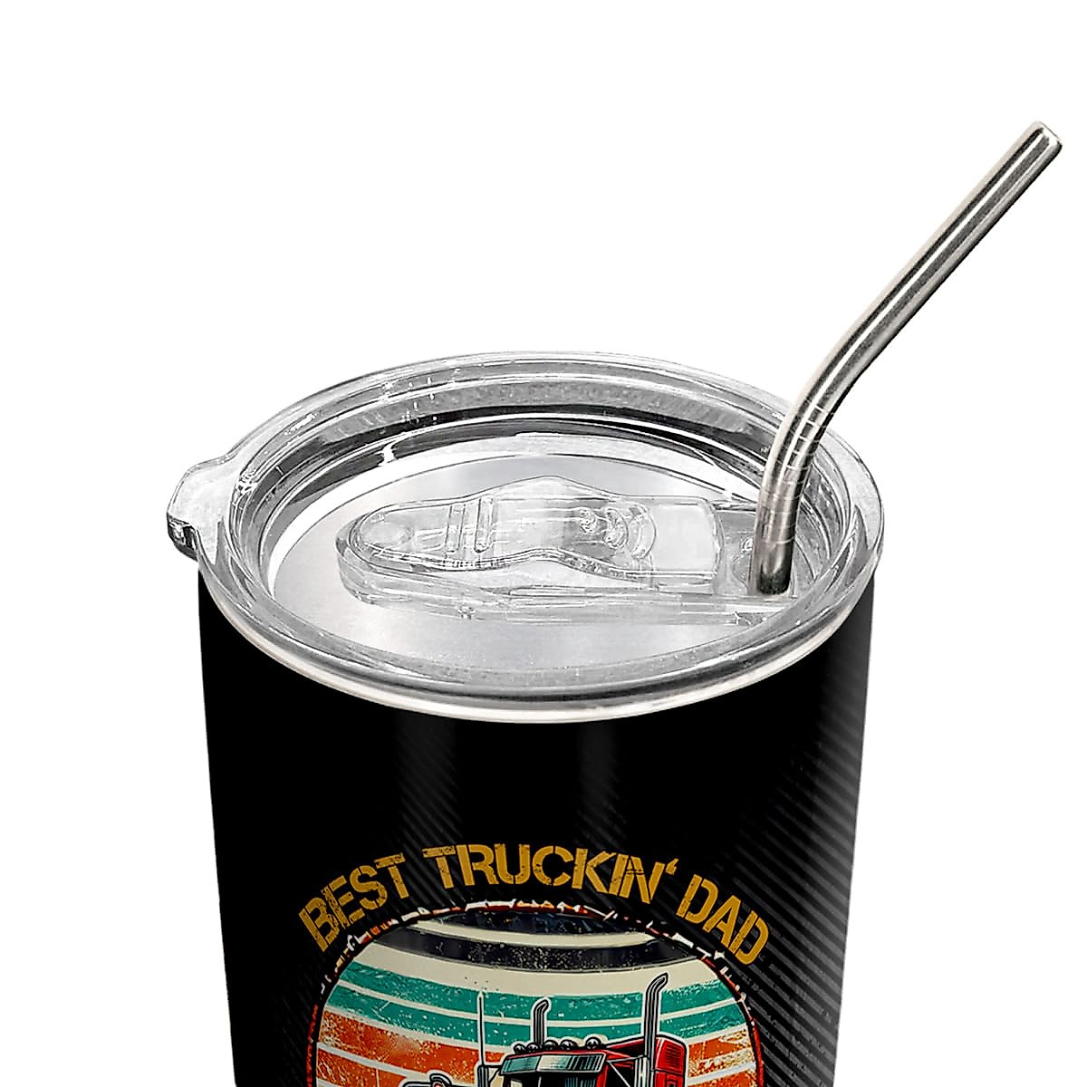 20oz Best Trucking Dad Tumbler, Truck, Trucker Gifts for Dad, Parent, Grandpa, Father Gifts, Coffee Thermos for Men, Stainless Steel Double Wall Vacuum Insulated Coffee Mug, Travel Cup with Lid