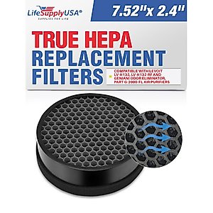 LifeSupplyUSA 2-in-1 True HEPA Air Cleaner Replacement Filter + Activated Carbon Charcoal Compatible with Levoit LV-H132, LV-H132-RF and Geniani Odor Eliminator, Part G-2000-FL Air Purifiers