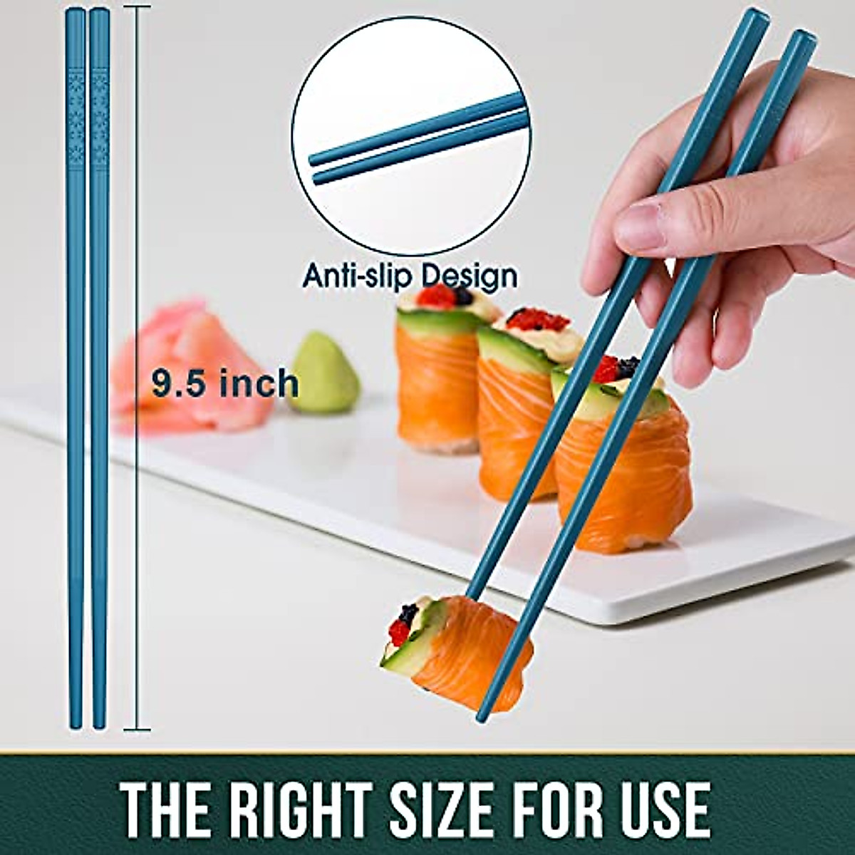 Chopsticks, GLAMFIELDS 5 Pairs Premium Reusable Multicolour Chopsticks for Sushi Japanese Matte Anti-slip Chop Sticks with Gift Case Lightweight Dishwasher Safe, 9.6 Inch