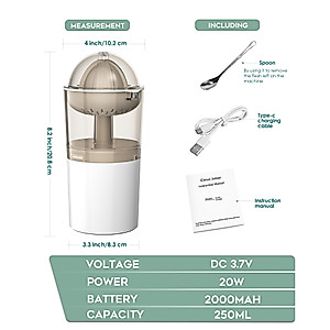 Cordless Electric Lemon Juicer Squeezer, AYOTEE Portable Electric Citrus Juicer with USB Cable and Spoon, Lemon and Lime Squeezer, Electric Orange Juicer Squeezer, Rechargeable Lime Juicer (White)