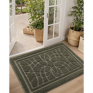 DEXI Front Door Mat for Home Entrance, 24x36 Non-Slip Absorbent Floor Mats Low-Profile Washable Doormat for Entryway, Garage, Patio, Green