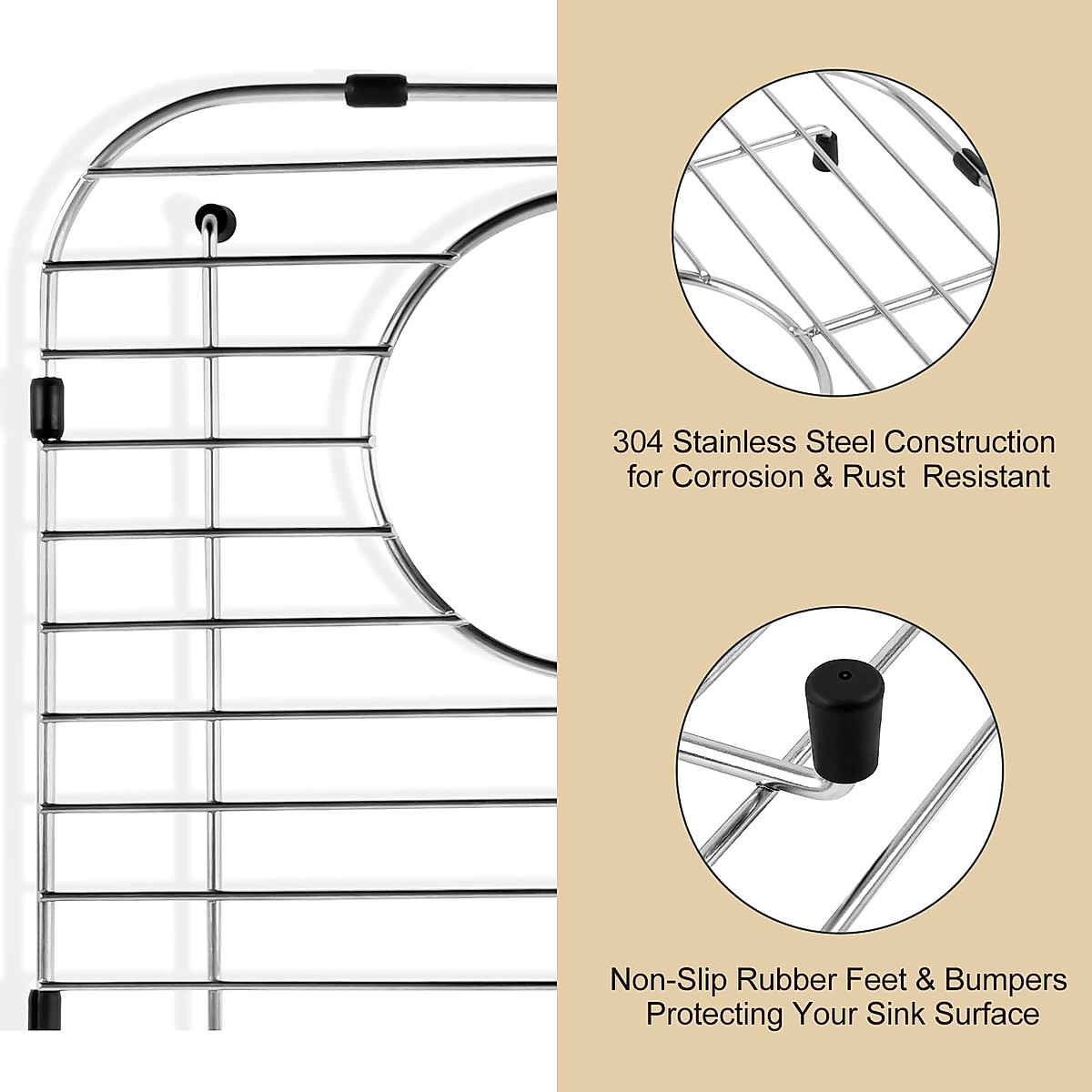 KintKita Sink Rack for Bottom of Sink 13.2"x11.8",2 Pack 304 Stainless Steel Sink Protector for Kitchen Sink with Sink Strainers,Rear Drain Hole Sink Grate for Bottom of Kitchen Sink