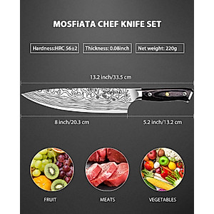 MOSFiATA 8" Super Sharp Professional Chef's Knife with Finger Guard and Knife Sharpener, German High Carbon Stainless Steel EN1.4116 with Micarta Handle and Gift Box
