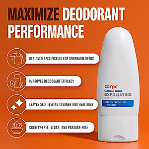 Carpe Exfoliating Underarm Scrub with Odor Protection, Underarm Exfoliator to Improve Deodorant Performance - Energizing Minty Fresh Smell - Armpit Scrub for Women and Men