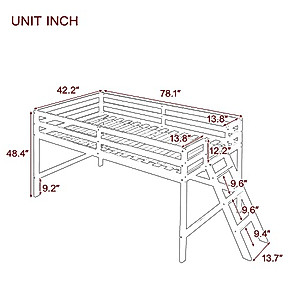 Tmosi Low Loft Bed Twin,Solid Wood Kids Twin Bed Frame with Ladders and Guard Rails,Space Saving Twin Size Loft Bed for Girl Boy,No Box Spring Needed,Easy to Assembly (White)