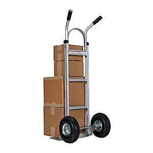 Vestil DHHT-500A Aluminum Hand Truck with Dual Handle, Pneumatic Wheels, 500 lbS Load Capacity, 49" Height x 20-1/4" Width x 18" Depth