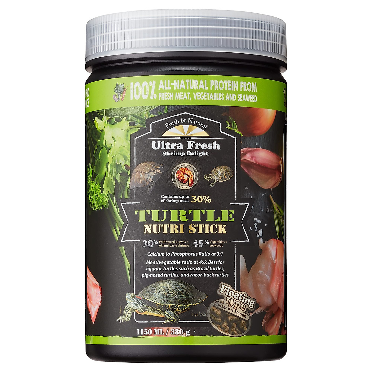 Ultra Fresh - Turtle Nutri Stick, Wild Sword Prawn, Calcium & Vitamin D Enriched Aquatic Turtle Food with Probiotics for Picky Turtles, Made from All Natural Ingredients 13.4 oz