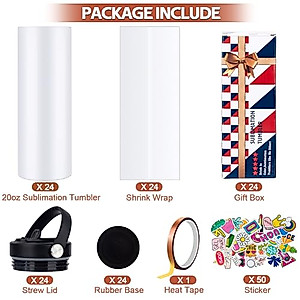 IMMERROT 24 Pack 20 OZ Sublimation Tumblers Skinny Straight, Sublimation Sport Water Bottles Blanks Stainless Steel Double Wall Insulated Cups Bulk with Straw Lids DIY for Gift (24 Pack-White)
