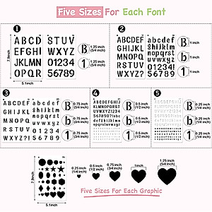 1/4, 1/2, 3/4, 1, 5/4 Inch Letter Stencils for Painting – 36 PCS (5.1 X 7.9 Inch) Plastic Stencils for Crafts Reusable - Small Number and Alphabet Stencils