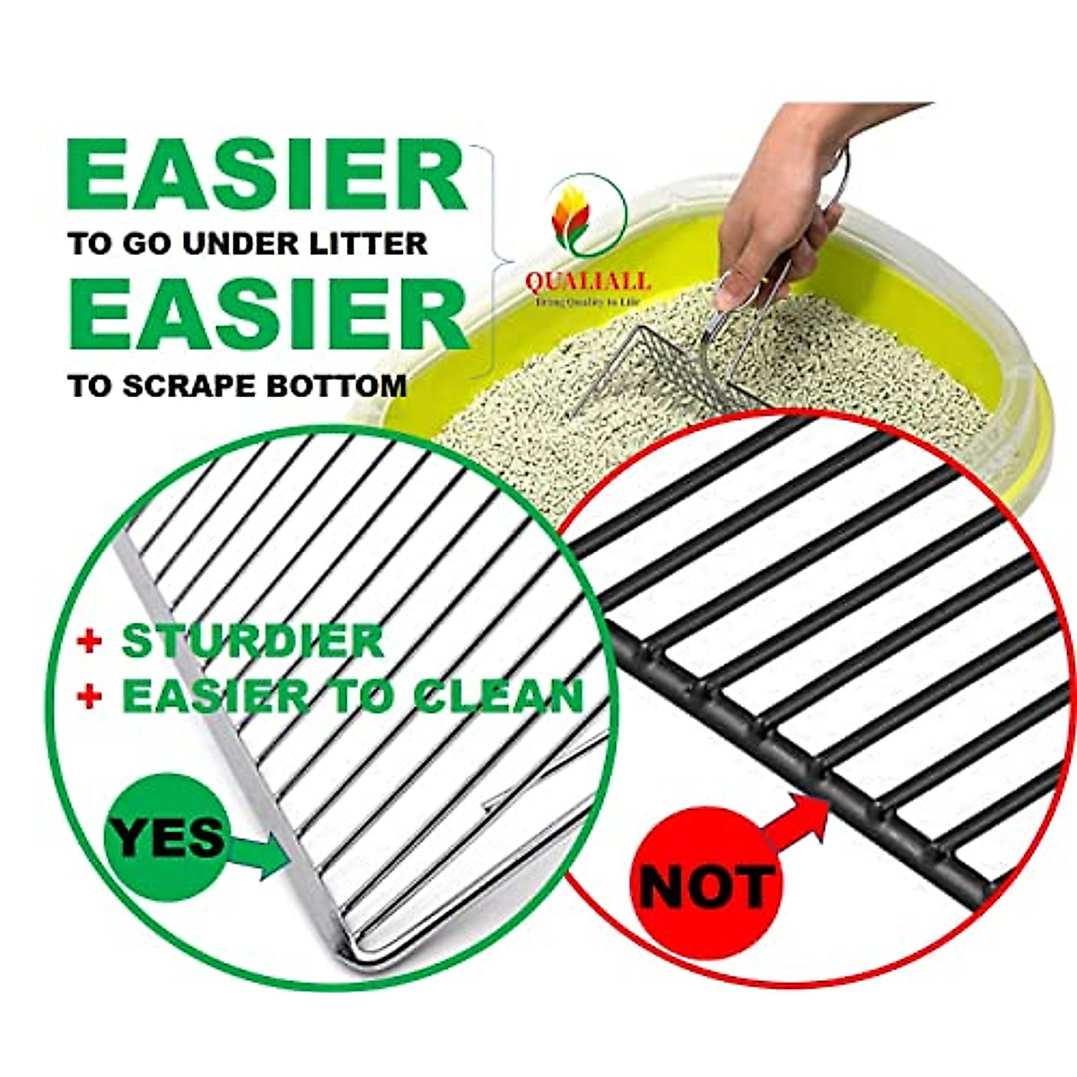 Qualiall All Metal Litter Scoop, Solid Metal Sifter, Cat Litter Scoop Metal Jumbo, Cat Urine Scoop, Litter Scooper with Holder, Litter Scooper Holder, Jumbo Cat Litter Scoop Sifter Scooper Holder