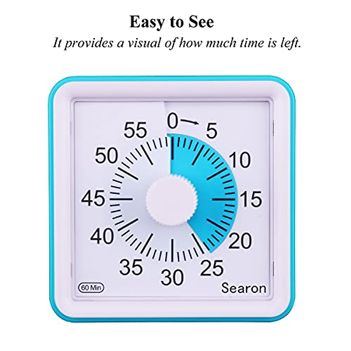 Searon Visual Timer for Kids Autism 3.07" Square 60 Minute Countdown Analog Timer No Loud Ticking for Kid Teacher Home Work School Classroom Children or Adults with Special Needs