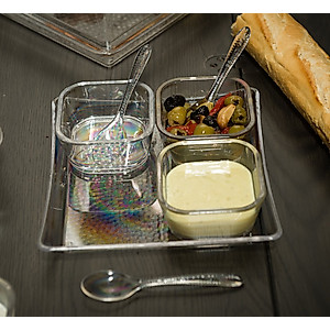 Lillian Tablesettings Clear Premium Acrylic Serving Set With Spoons (7.75" x 7.75" x 1", Pack of 6) - Perfect for Parties, Events, & Dining