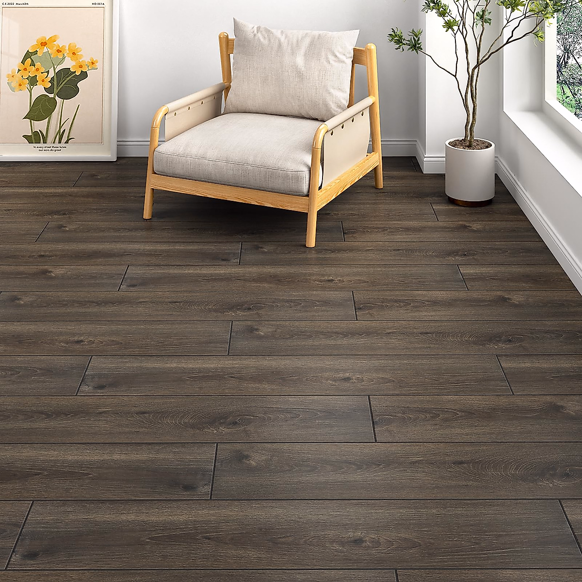 STICKEEP Peel and Stick Waterproof Vinyl Flooring - 24 Pack 6 x 36 in Kitchen & Bathroom Roll-on Floor Tiles