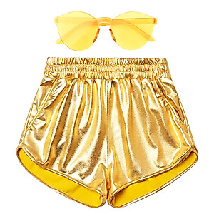 Mirawise Women's Metallic Shorts Gold Summer Yoga Hot Shiny Sparkly Extra Small Outfit Short Pants with Sunglasses