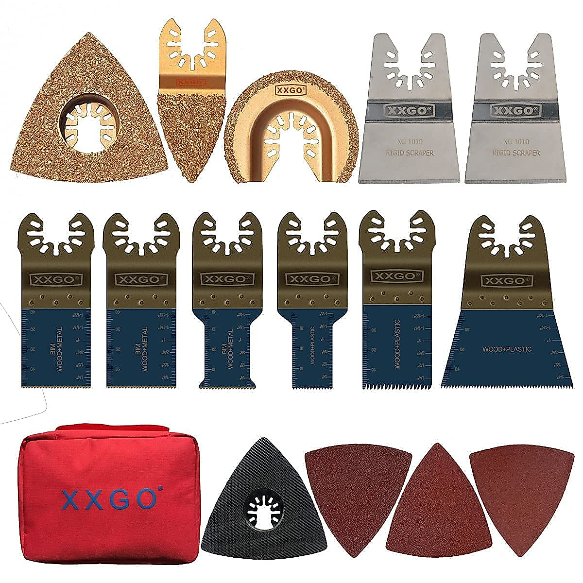 XXGO 124 Pcs Oscillating Tool Blades Accessories Kits Compatible with Bosch, Chicago, Craftsman, Dewalt, Dremel, Fein, Harbor Freight, Makita, Milwaukee, Porter Cable, Ridgid, Ryobi, Rockwell XGM0502