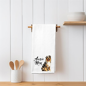 Aussie Mom, Australian Shepherd Microfiber Kitchen Tea Bar Hand Towel Gift for Dog Lover
