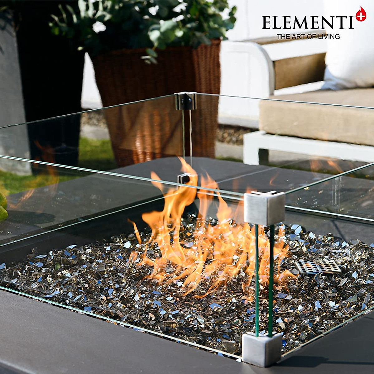 Elementi Plus Bergamo Natural Gas Fire Pit for Outside Outdoor Fire Pit Table Smokeless Firepit Concrete Square Fire Table Patio Heater Fireplace 60000 BTUs - Dark Grey, 42.1 x 42.1 Inches