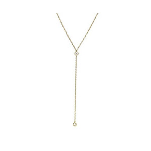 Dainty Drop Gold and Sterling Silver Adjustable Lariat Necklace for Women with Diamond, Simple Y Necklace Choker (Gold, Double CZ Lariat)