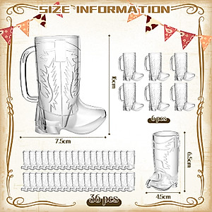 42 Pieces Cowboy Boot Cups 1 oz Shot Glasses and 17 oz Big Mug Clear Hard Plastic Mug with Handle for Cowgirl Shot Glasses Western Bachelorette Themed Party Rodeo Birthday Decorations