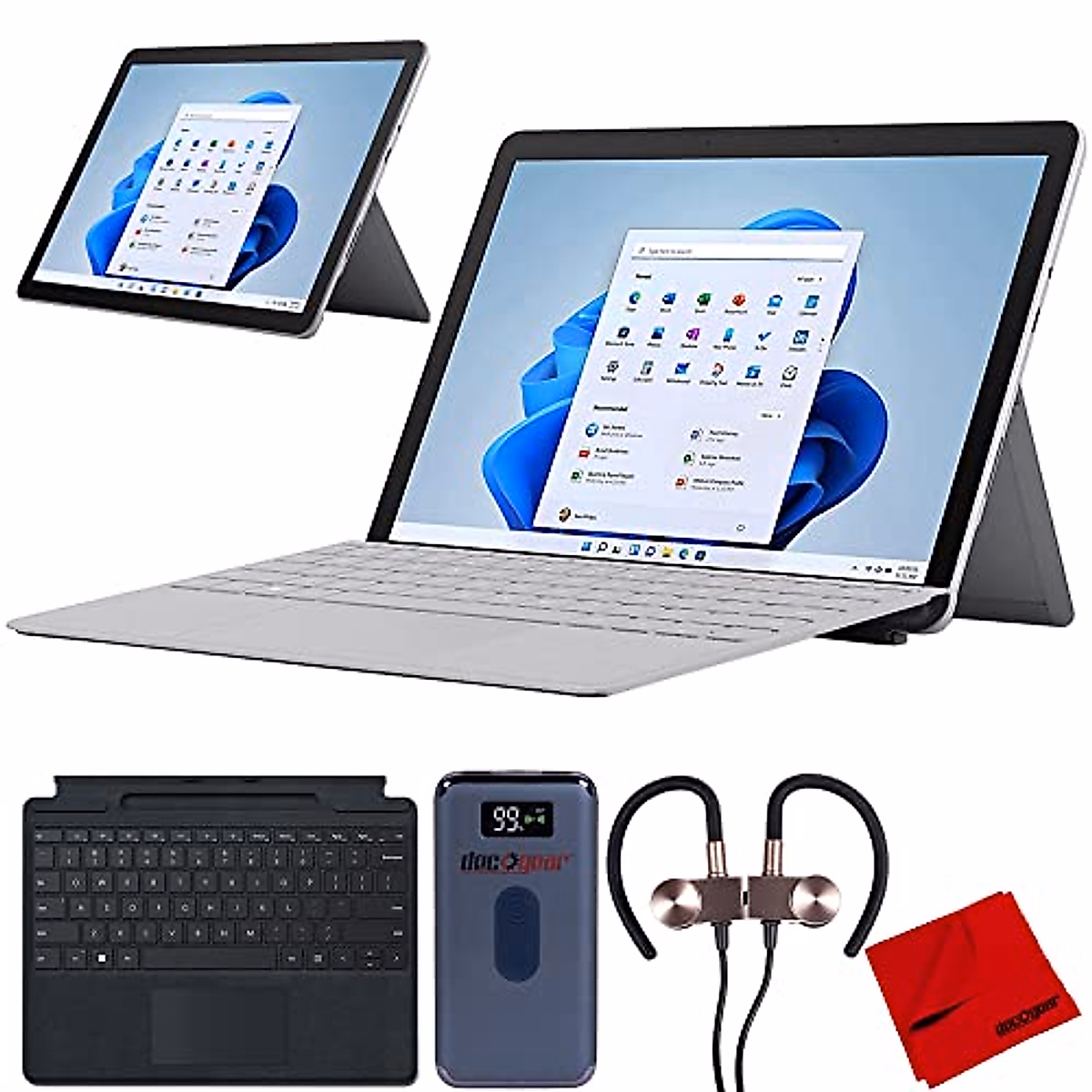 Microsoft 8VA-00001 Surface Go 3 10.5" Intel Pentium Gold 6500Y 8GB RAM Touch Tablet Bundle with Signature Type Cover Keyboard + Deco Gear Portable Charger + Deco Gear Magnetic Wireless Sport Earbuds