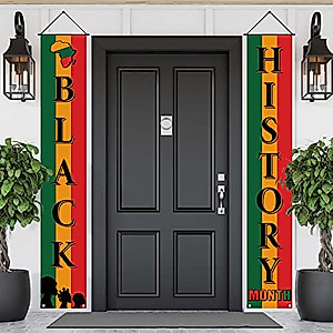 Happy Black History Month Porch Banner African American Decoration Front Door Sign Wall Hanging Party Fireplace Black Red Yellow Decorations and Supplies for Home Office
