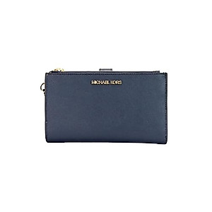 Michael Kors Jet Set Travel Double Zip Saffiano Leather Wristlet (Navy)