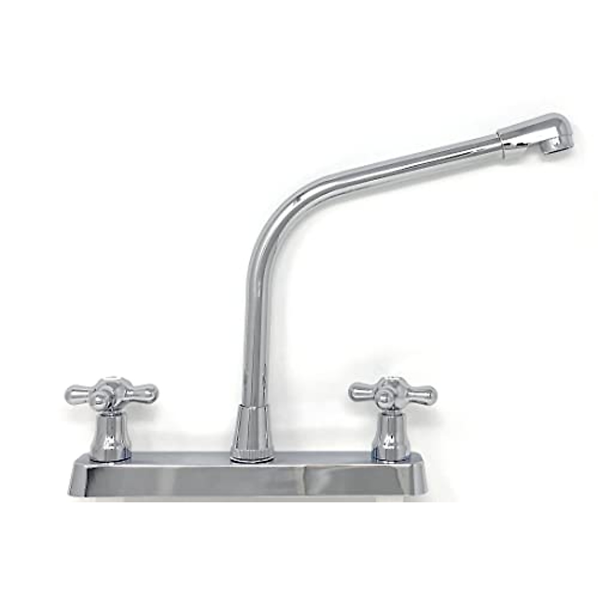 Chromed Surface Two-Handle Tall Stainless Steel Spout Kitchen Faucet [3015 PC] ADA 8-Inch Center Hole Plastic Body, Ideal for RV's or Rental Apartment Buildings, No Lead