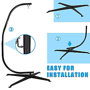 BMS Hanging Hammock Stands Hammock Chair Stands,C Stand Outdoor Solid Steel Heavy Duty Stand Only Construction for Hanging Hammock Air Porch Swing Chair Indoor（Without Hammock ）, Black