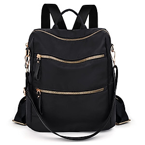 UTO Camo Waterproof Backpack for Women Durable Nylon Multipurpose Roomy Multi pockets Travel Business Shoulder Bag Black