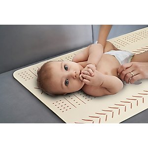 CHILDLIKE BEHAVIOR Vegan Leather Baby Changing Pad- Wipeable Portable changing Pad for Babies- Perfect for Travel-Foldable and Waterproof changing mat - Breathable and Gentle on Babys Skin-Beige 16x30