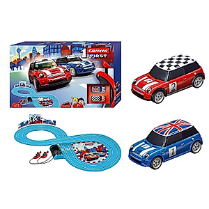 Carrera First Nintendo Mario Kart Slot Car Race Track - Includes 2 Cars: Mario and Yoshi and Two-Controllers - Battery-Powered Beginner Set for Kids Ages 3 Years and Up