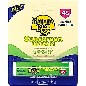 Banana Boat Sunscreen Aloe Vera with Vitamin E Broad Spectrum Sun Care Sunscreen Lip Balm - SPF 45, 0.15 Ounce (Pack of 24)